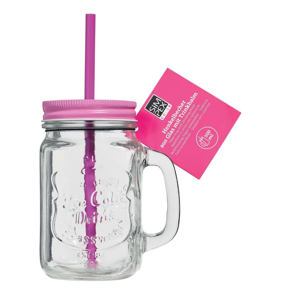 SIMPEX Color Henkelbecher mit Trinkhalm 500ml pink online kaufen ...