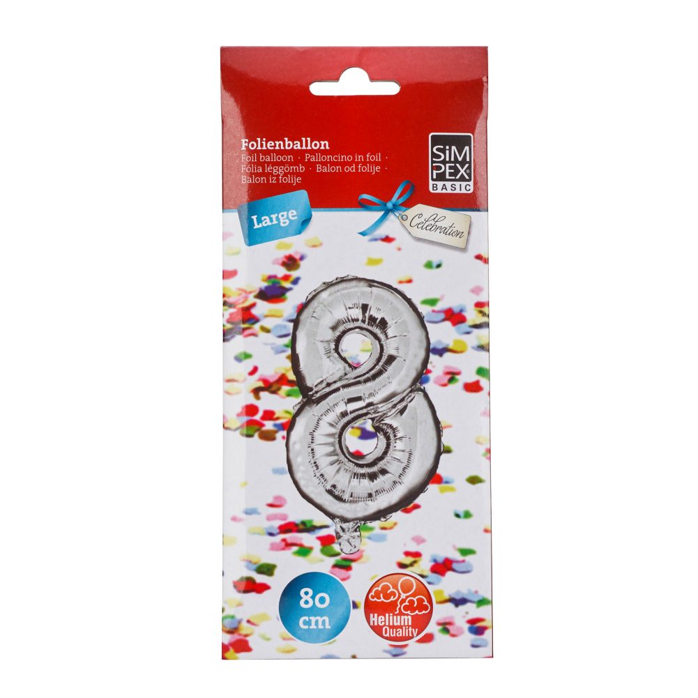 SIMPEX BASIC Celebration Folienballon "8" silber 80 cm online kaufen ...