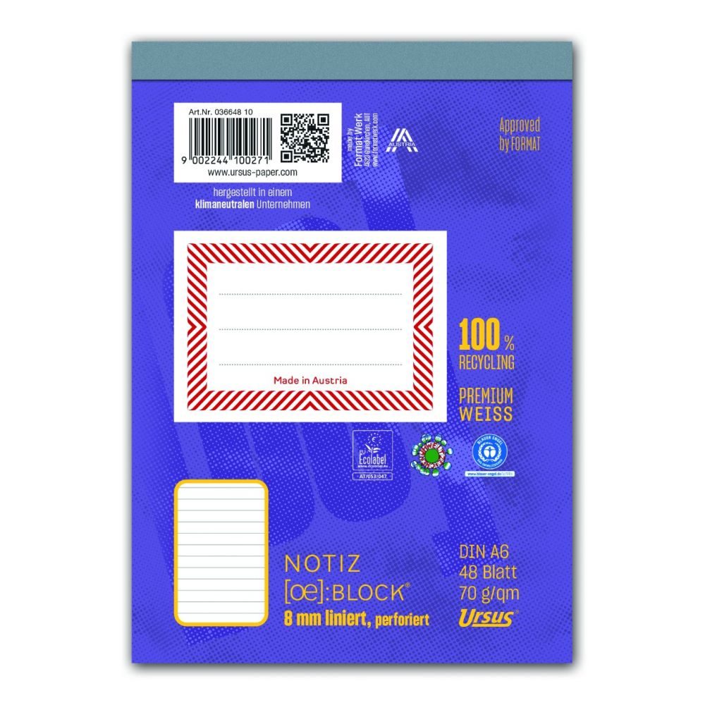 Ursus OE Notizblock A6 liniert, 48 Blatt online kaufen | INTERSPAR