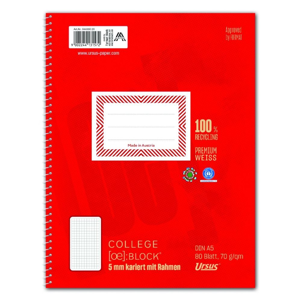 Ursus OE Collegeblock A5 5mm kariert 80 Blatt online kaufen | INTERSPAR
