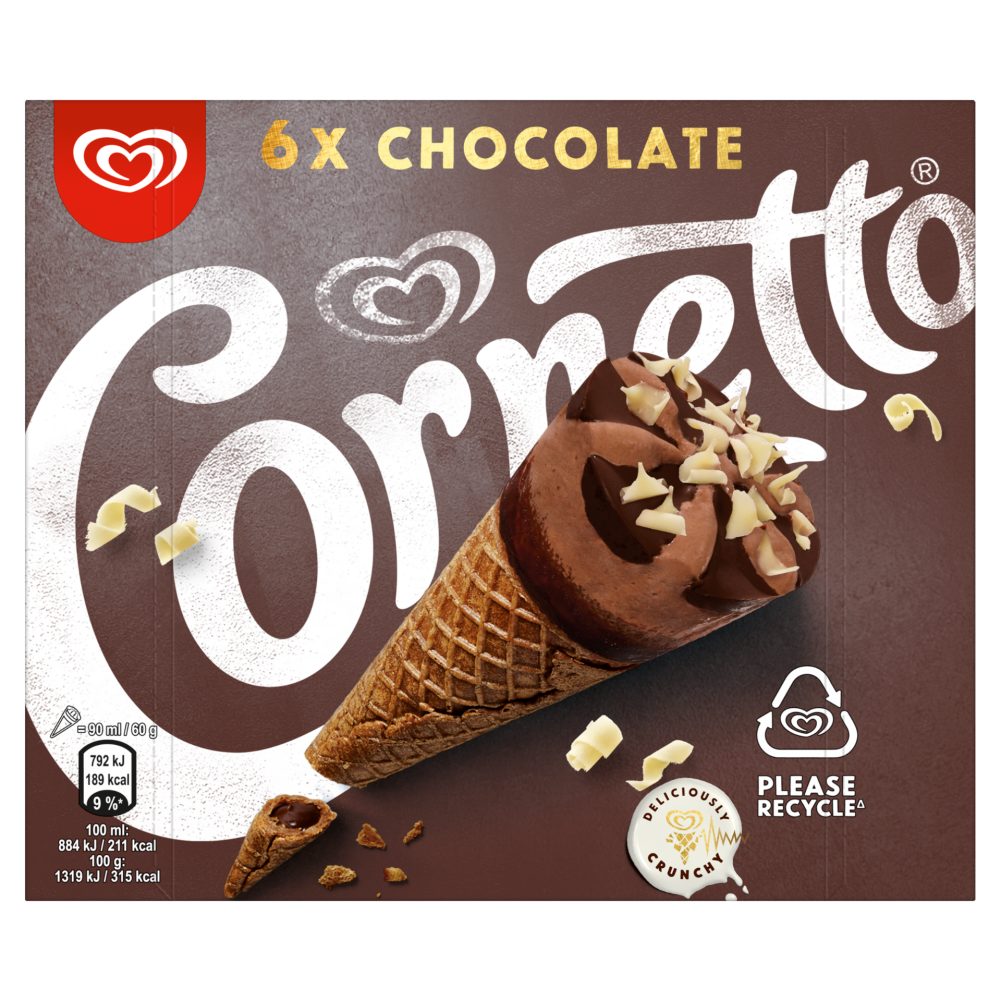 Cornetto Full Choco csokoládés jégkrém kakaós bevonatú, kakaós ostyatölcsérben 6 x 90 ml (540 ml ...