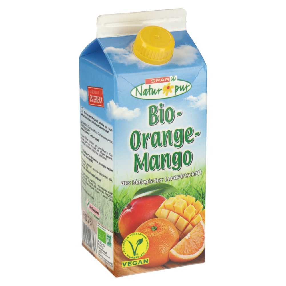 BIO SOK POMARANČA IN MANGO SPAR NATUR*PUR, 0,75L - Iz ekološke pridelave.