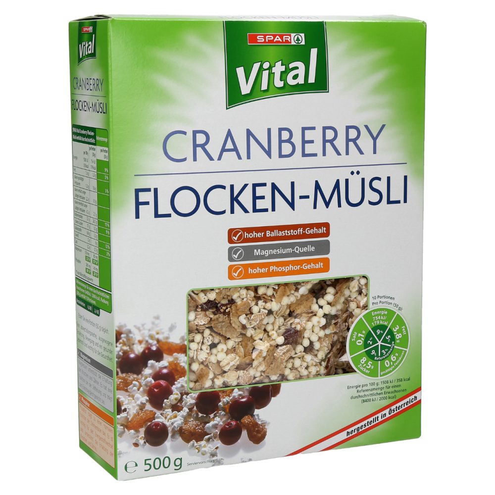 MÜSLI BRUSNICA SPAR VITAL, 500G Visoka vsebnost prehranske vlaknine ...
