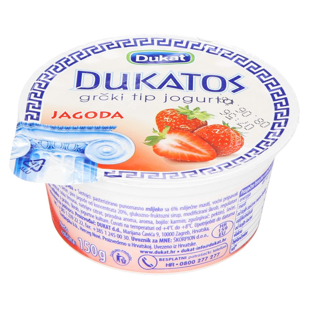 GRŠKI TIP JOGURTA JAGODA, DUKATOS, 150G Grški tip jogurta z okusom jagode, je izjemno kremaste ...