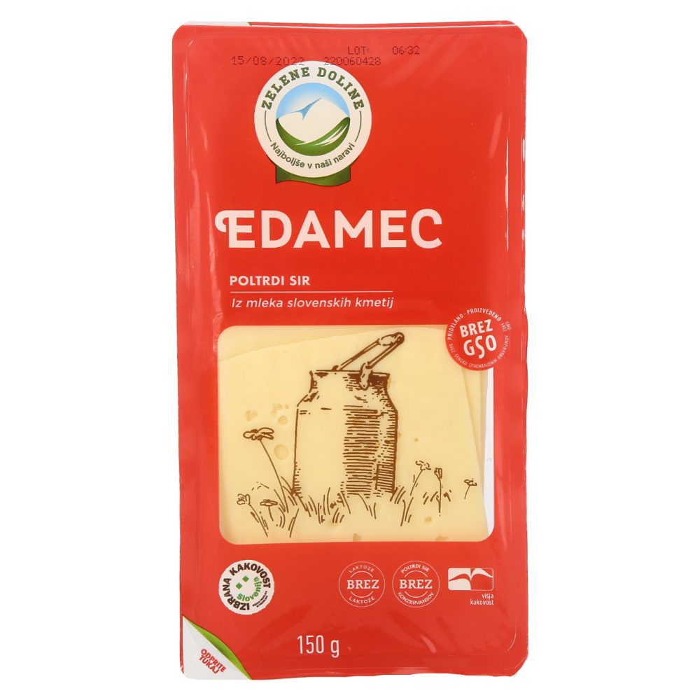 SIR EDAMEC BREZ LAKTOZE, REZINE, ZELENE DOLINE, 150G Okus je blag, mil ...