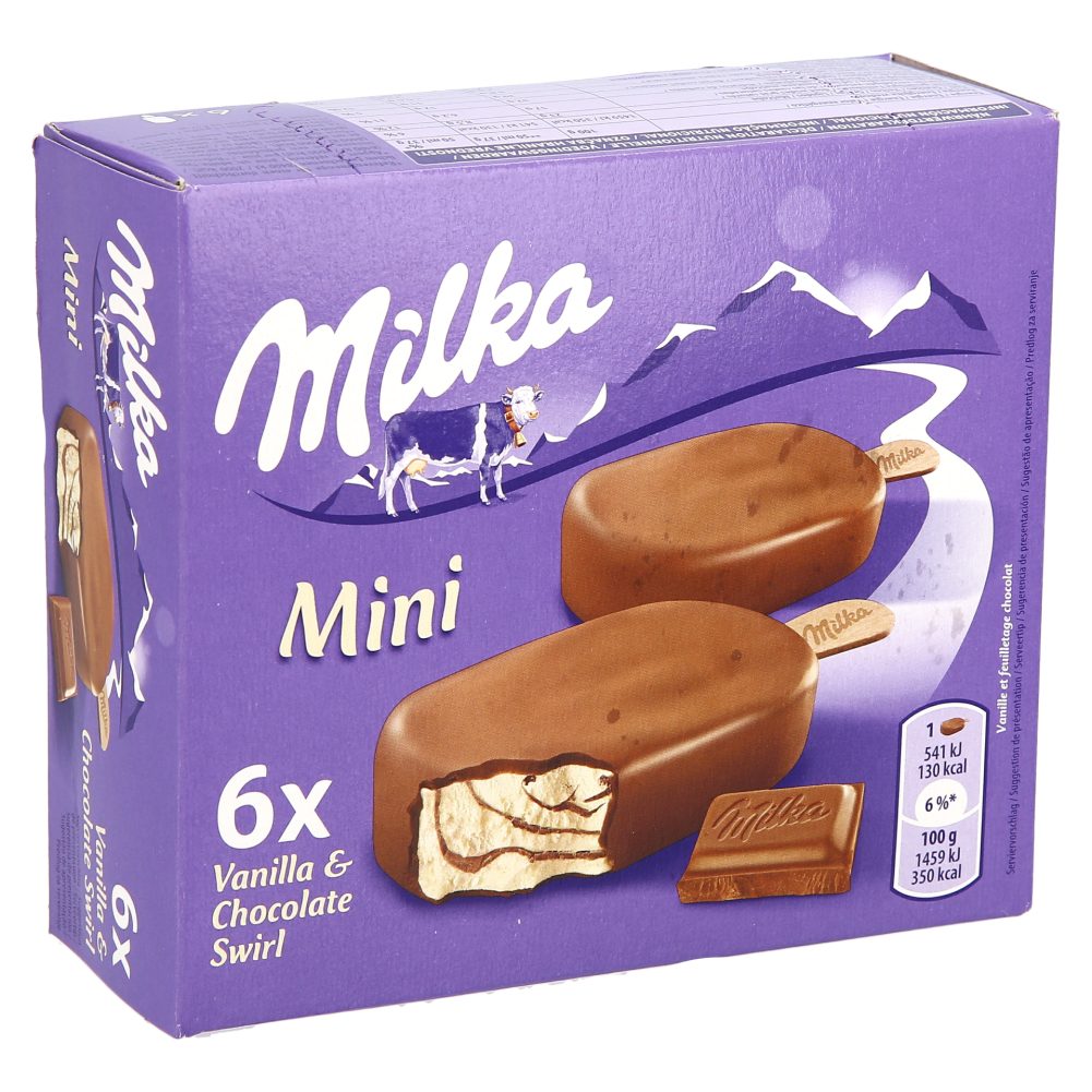SLADOLED VANILIJA IN ČOKOLADA NA PALČKI, MILKA MINI, 6/1, 222G | SPAR ...
