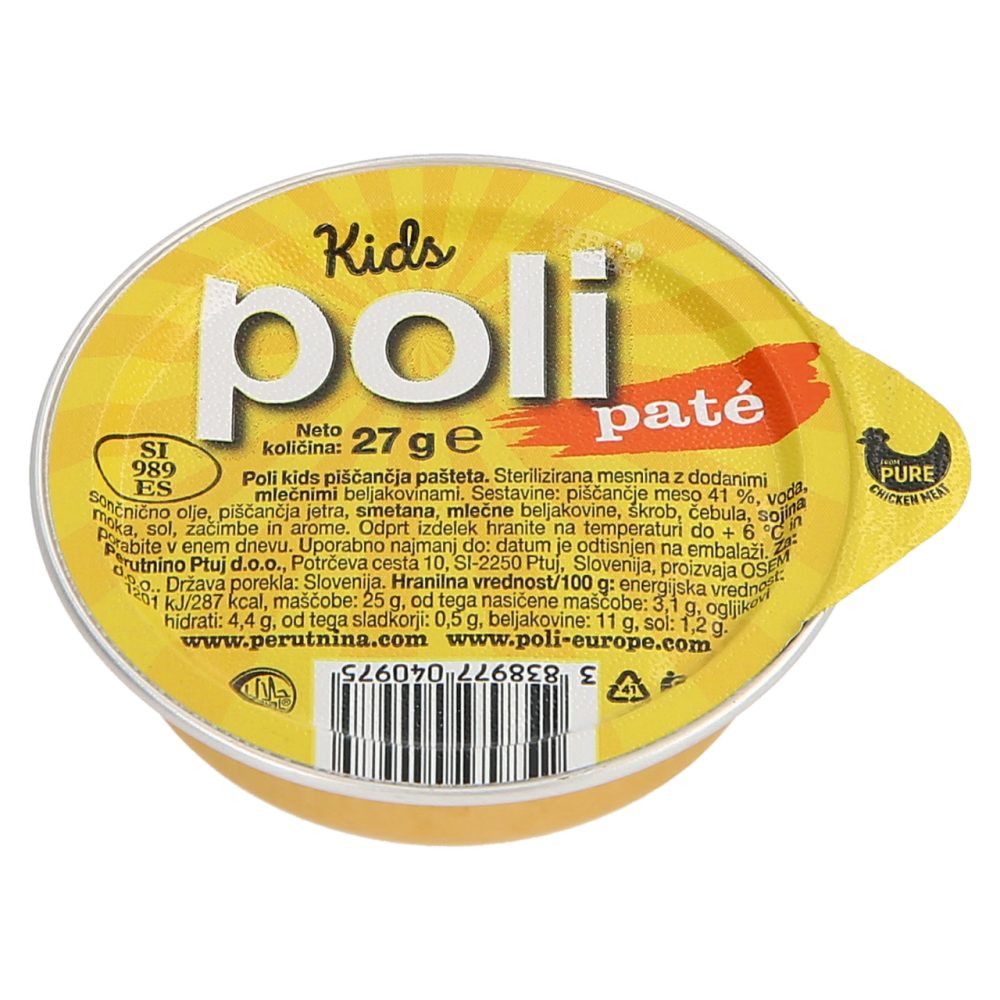 PIŠČANČJA PAŠTETA POLI KIDS PATÉ, PERUTNINA PTUJ, 27G | SPAR Online