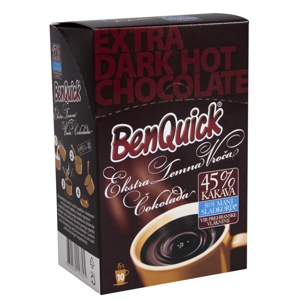 EKSTRA TEMNA VROČA ČOKOLADA, BENQUICK, 10X25G Mešanica za pripravo gostega vročega napitka z ...