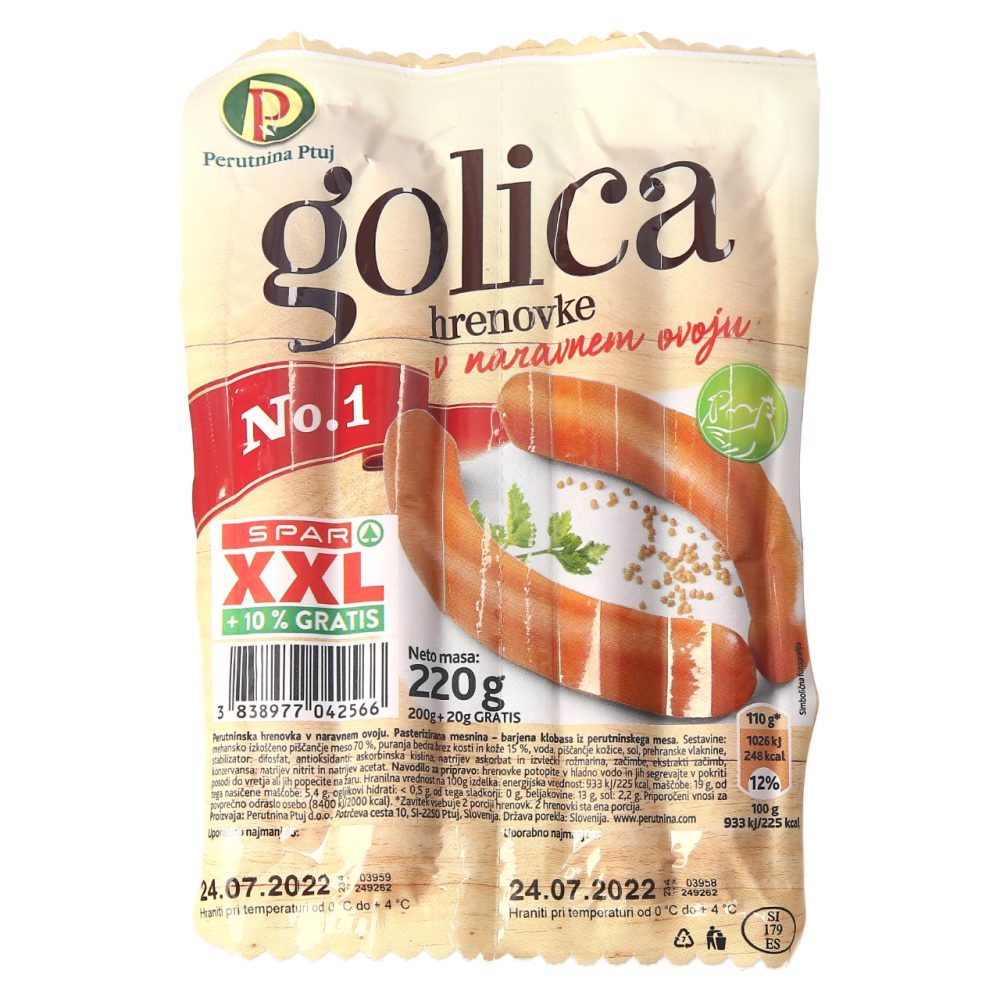 HRENOVKE V NARAVNEM OVOJU, GOLICA, 220G, XXL | SPAR Online