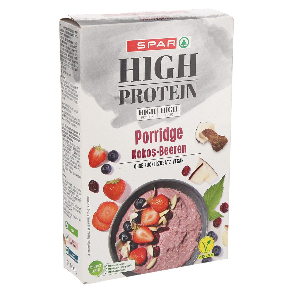 OVSENA KAŠA KOKOS IN JAGODIČEVJE, HIGH PROTEIN, SPAR, 400G Brez dodanih ...