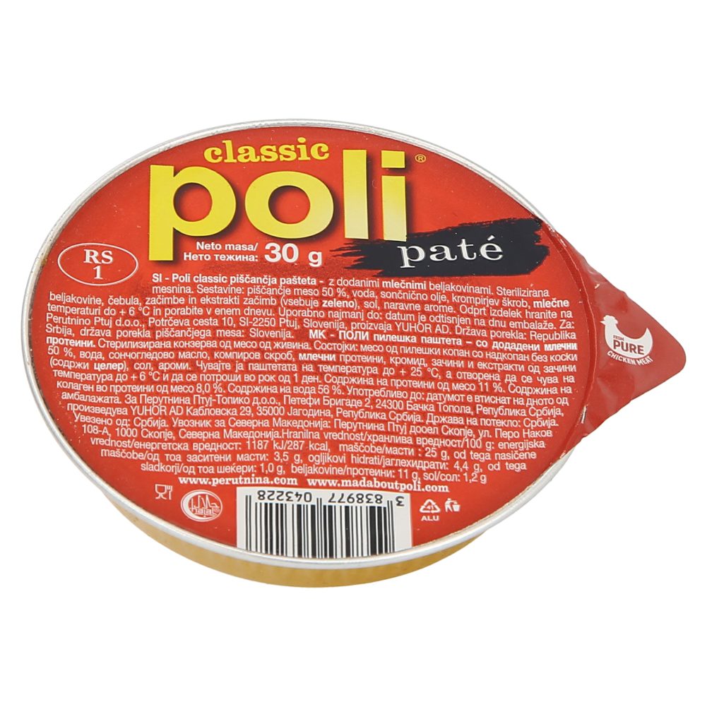 PAŠTETA PIŠČANČJA CLASSIC, POLI PATÉ, 30G | SPAR Online
