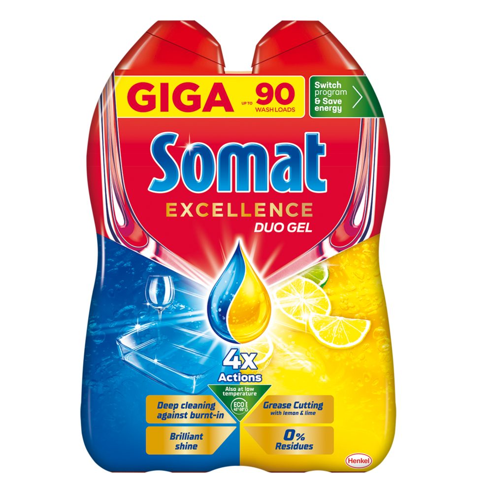 GEL ZA STROJNO POMIVANJE POSODE EXCELLENCE DUO GEL LEMON, SOMAT ...