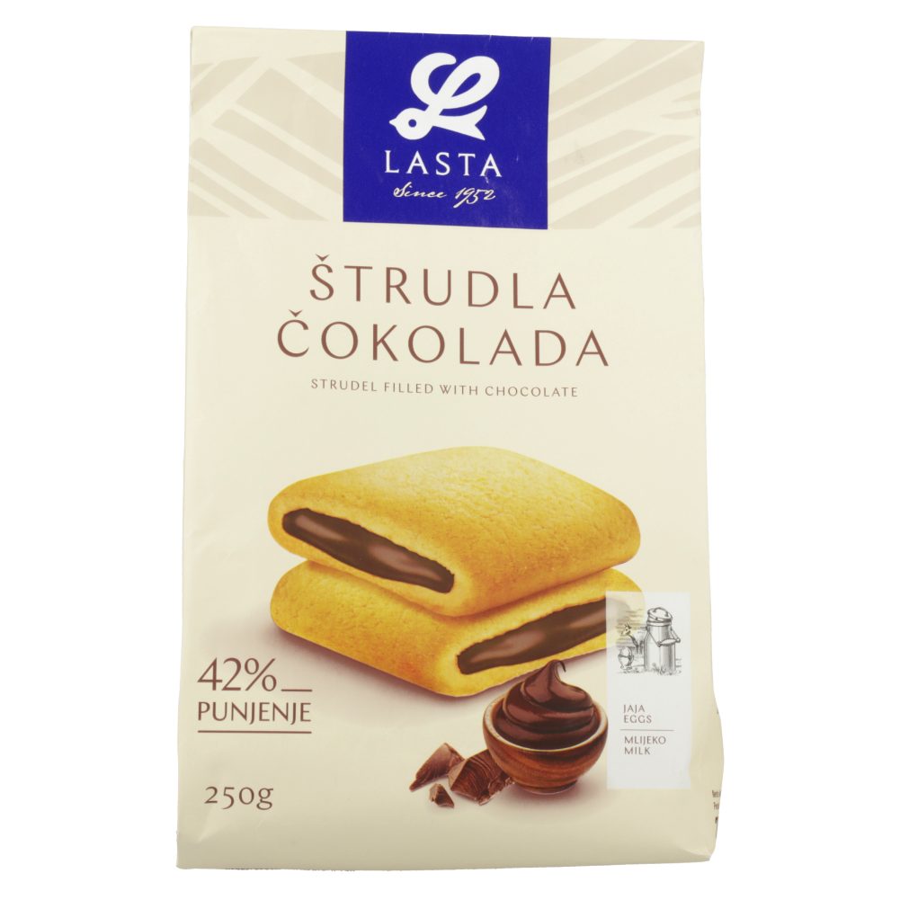 ČAJNI PIŠKOTI S ČOKOLADNIM POLNJENJEM ŠTRUDLA ČOKOLADA, LASTA, 250G ...