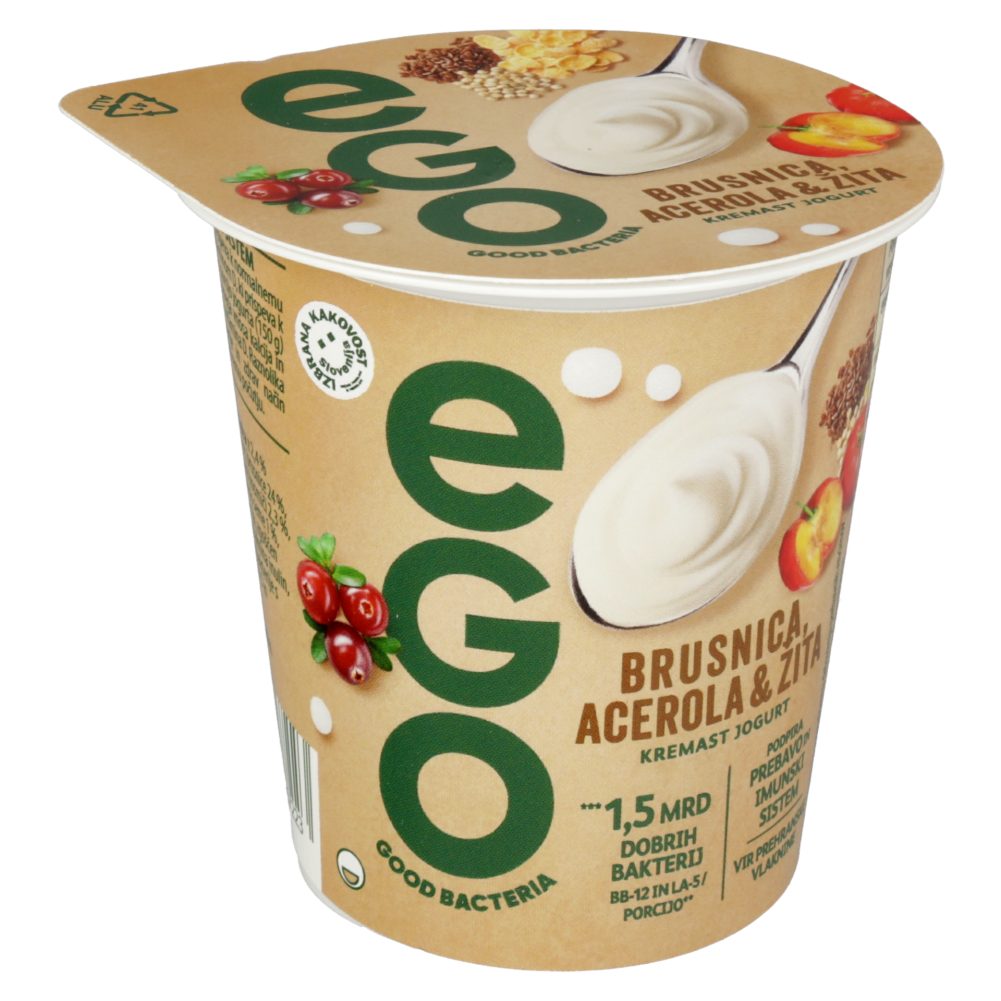 JOGURT BRUSNICA, ACEROLA IN ŽITA, EGO, 150G Kremast jogurt, polnega ...