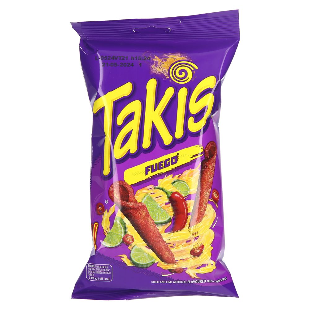 OCVRTI KORUZNI PRIGRIZKI S ČILIJEM IN LIMETO, FUEGO, TAKIS, 100G | SPAR ...
