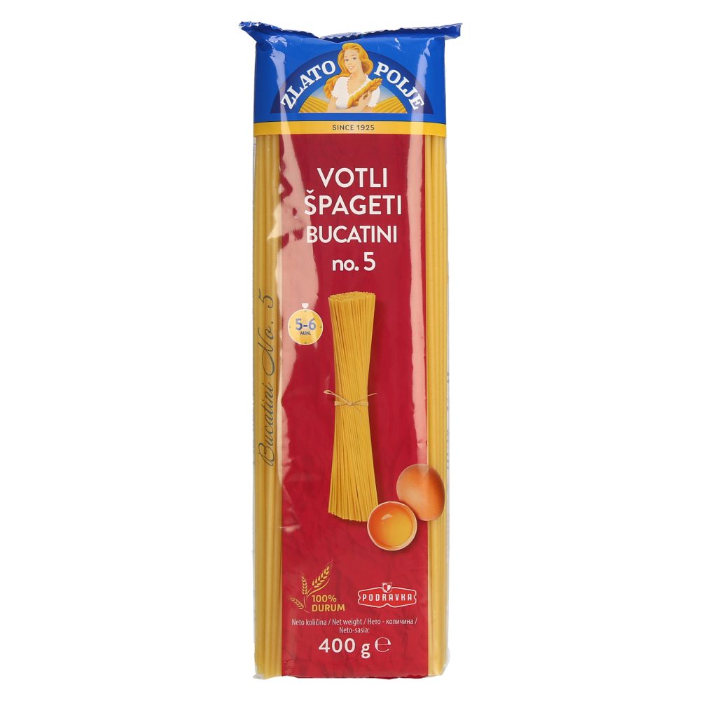 TESTENINE VOTLI ŠPAGETI BUCATINI ŠT.5, ZLATO POLJE, 400G | SPAR Online